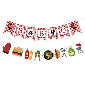 Uniwish Baby Q Banner for Baby Shower Birthday Party Decorations Summer BBQ Barbecue Picnic Party Supplies Photo Backdrop