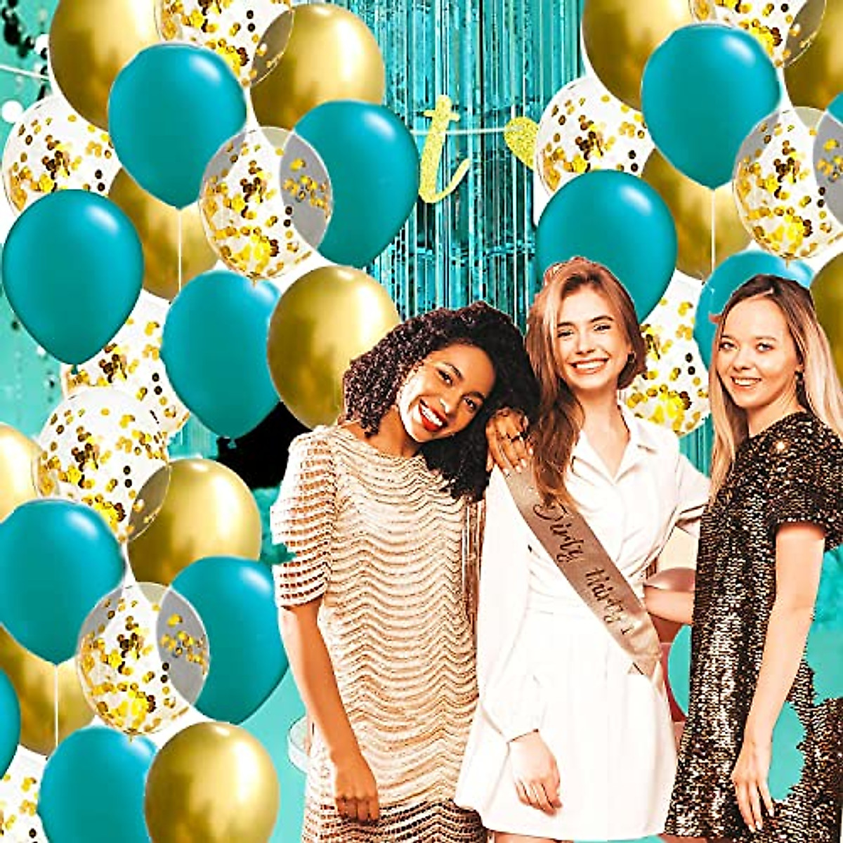 Teal Gold Balloons Teal Gold Party Decorations of 15pcs for Teal Gold Birthday Decorations Women/Teal Gold Bridal Shower Decorations/Teal Gold Wedding Decorations