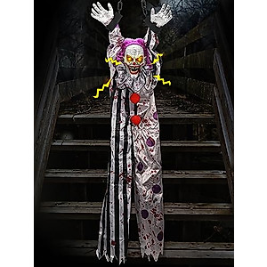 Scary Clown Halloween Decorations Outdoor Hanging Talking Clown Animatronics with Light Up Red Eyes, Sound & Touch Activated for Indoor Yard Haunted House Decor