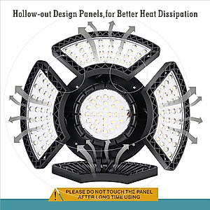 PINSAI LED Garage Light Bulb, 150W 15000 Lumens Super Bright Four Panel Garage Lighting Fixture E26/E27, Screw Into Ceiling Shop Light, Suitable for Garage, Workshop, Attic, Basement