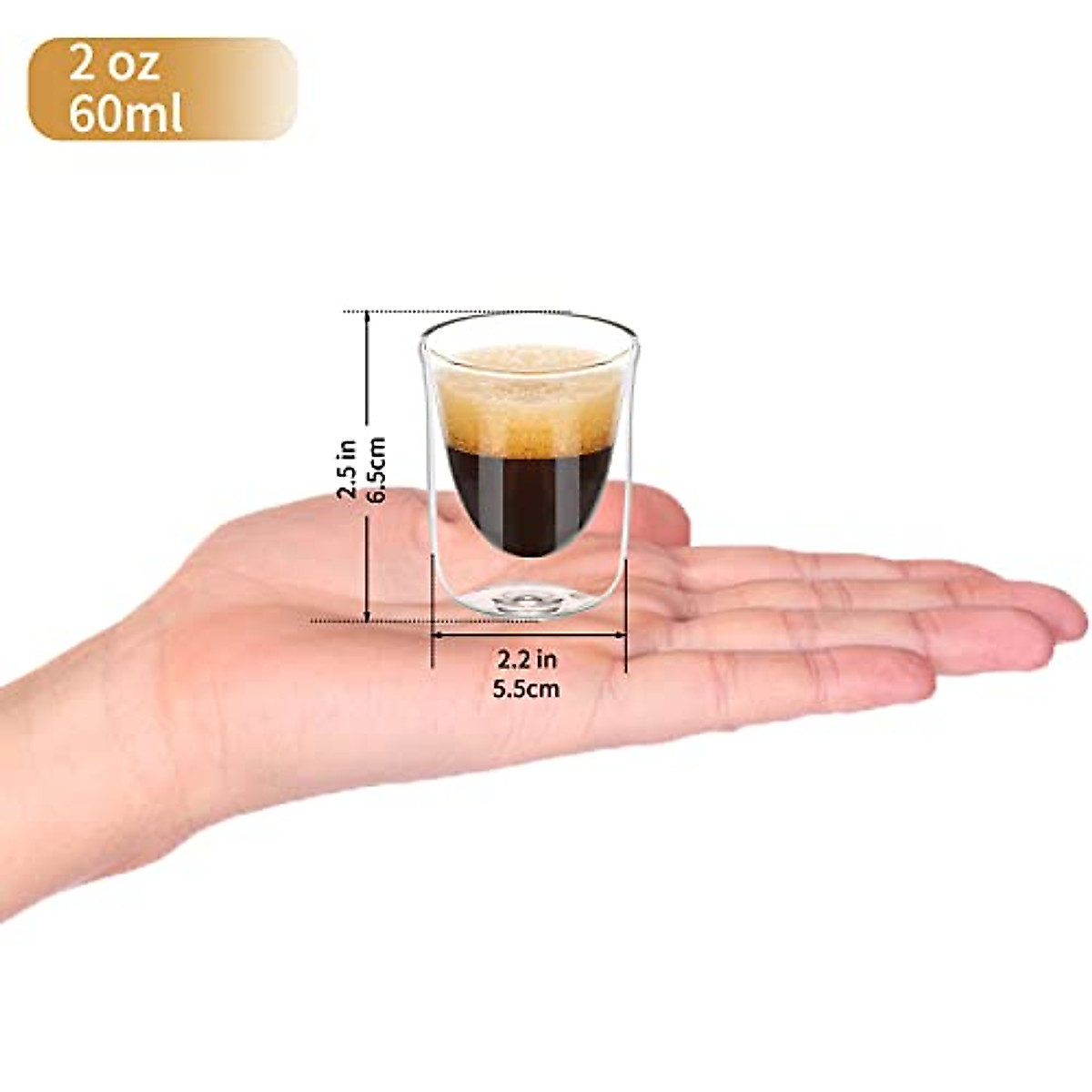 PARACITY Espresso Cups Set Of 2, 2 Oz Espresso Shot Glass, Espresso Mugs, Doubled Clear Insulated Borosilicate Glassware, Tazas De Cafe Expreso, Small Coffee Cups for Espresso Machine Accessories