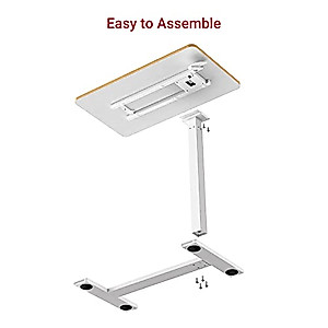 SANODESK Medical Adjustable Overbed Bedside Table with Hidden Casters, Pneumatic Mobile Laptop Computer Standing Desk Cart with Tray, Hospital and Home Use(27.6" W x 15.7" D, White)