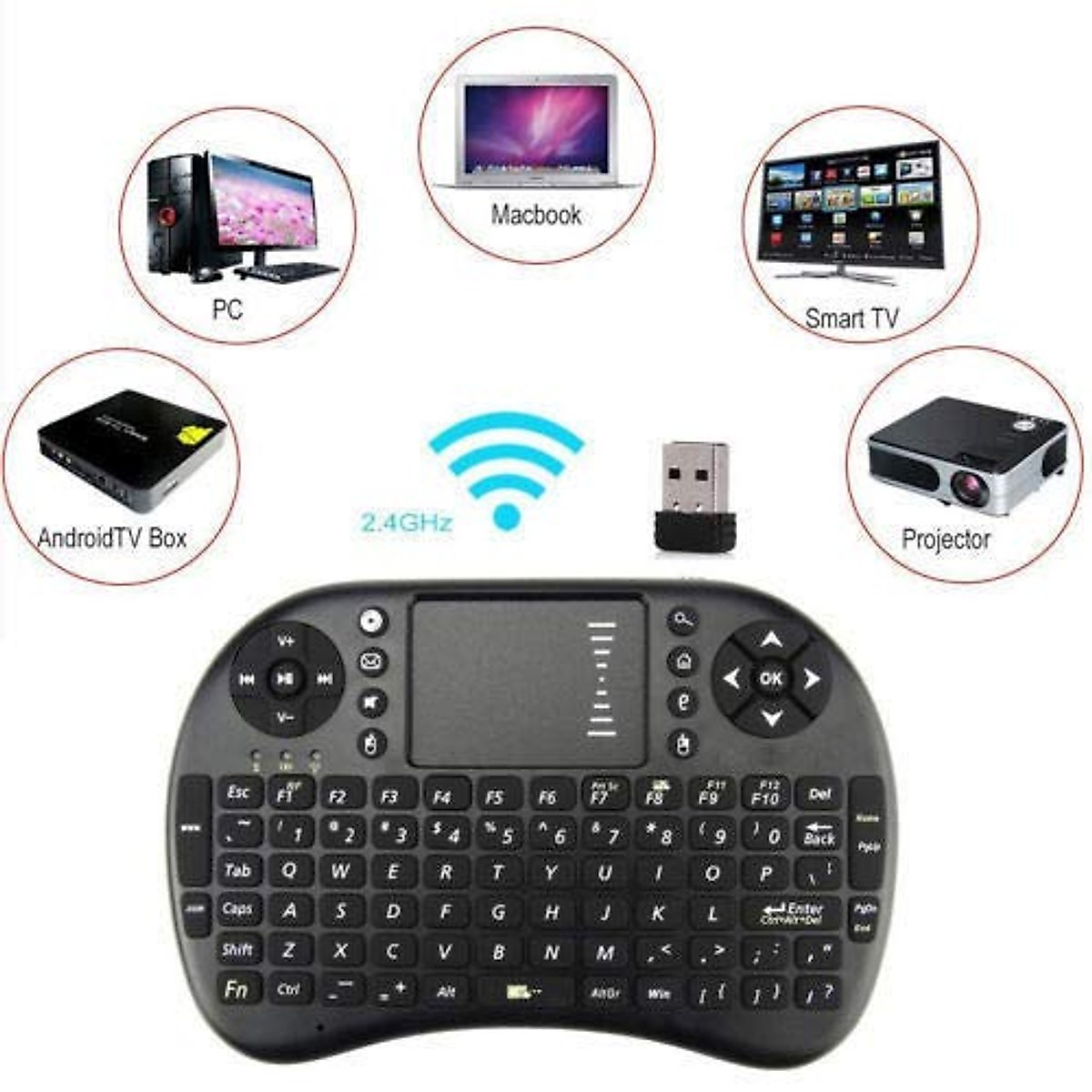 Mini Wireless Keyboard - 2.4GHz Controller with Touchpad Mouse Combo by TV xStream, Compatible with Android TV Box, IPTV, HTPC, Smart TV, PC, X-Box,etc.