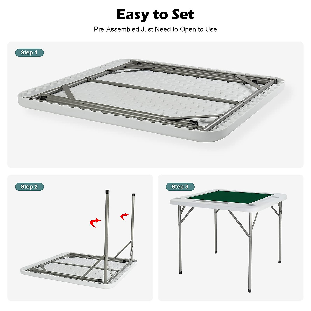 PEXMOR 35" Foldable Mahjong Table, Square 4 Player Card Game Table w/Cup Holders & Chip Grooves, Portable Folding Poker Domino Board Game Table for Blackjack, Texas Hold'em, Jigsaw Puzzles Game