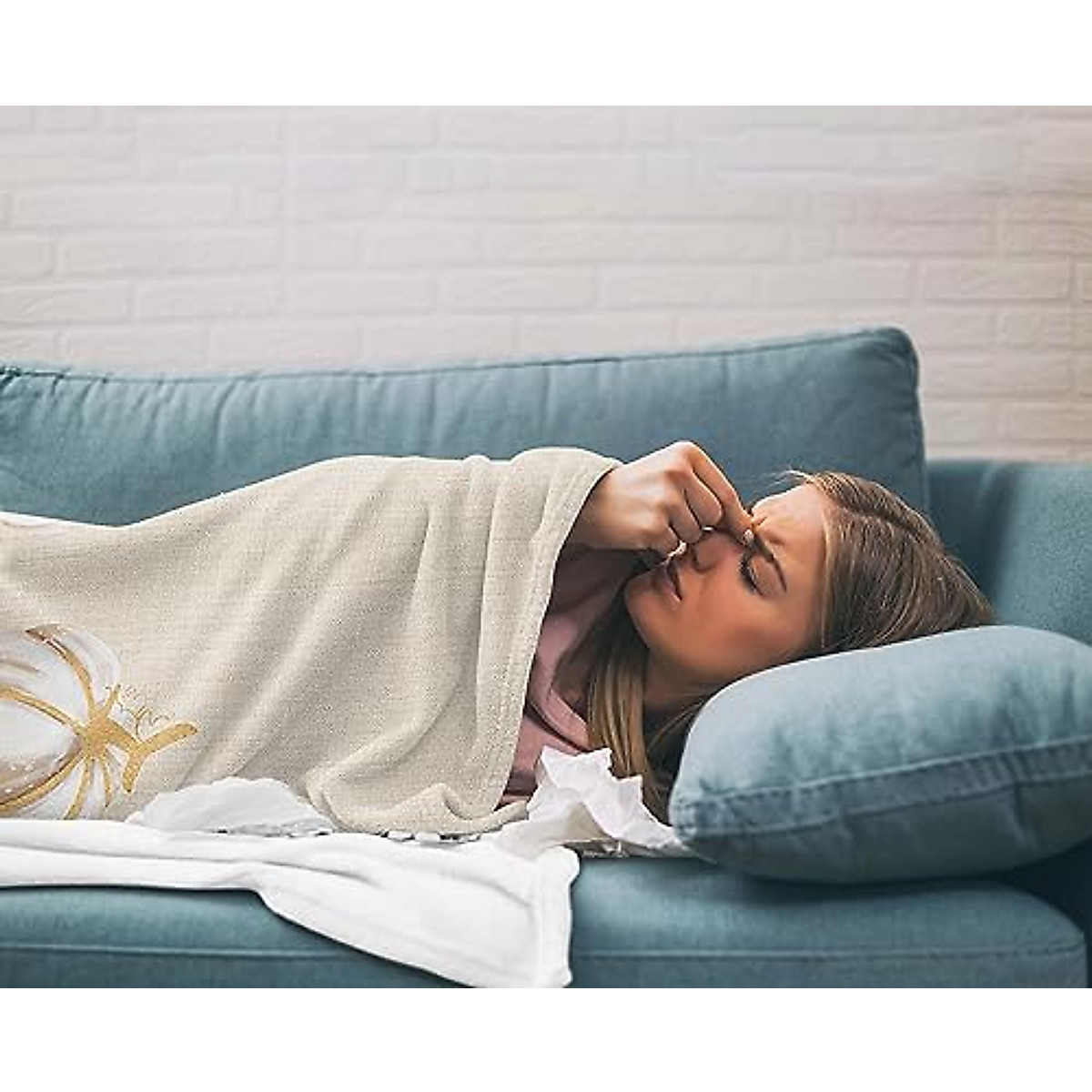 Throw Blanket- Thanksgiving Day Soft Warm Plush Fleece Bed Throw,50x60In Flannel Blankets Retro Pumpkins on Burlap Linen Bedding Throws for Women/Men Bedroom Living Room Office Decor Beige