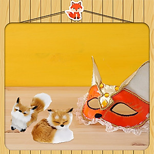 Simulation Fox Toy 2 Piece Fur Fox Model Stuffed Fox Ornament Static Action Figures Fox Squatting Sleeping Plush Mini Fox for Home Office Bag Decoration 5.5 x 2.76 Inch, 3.15 x 2.36 Inch (Brown)