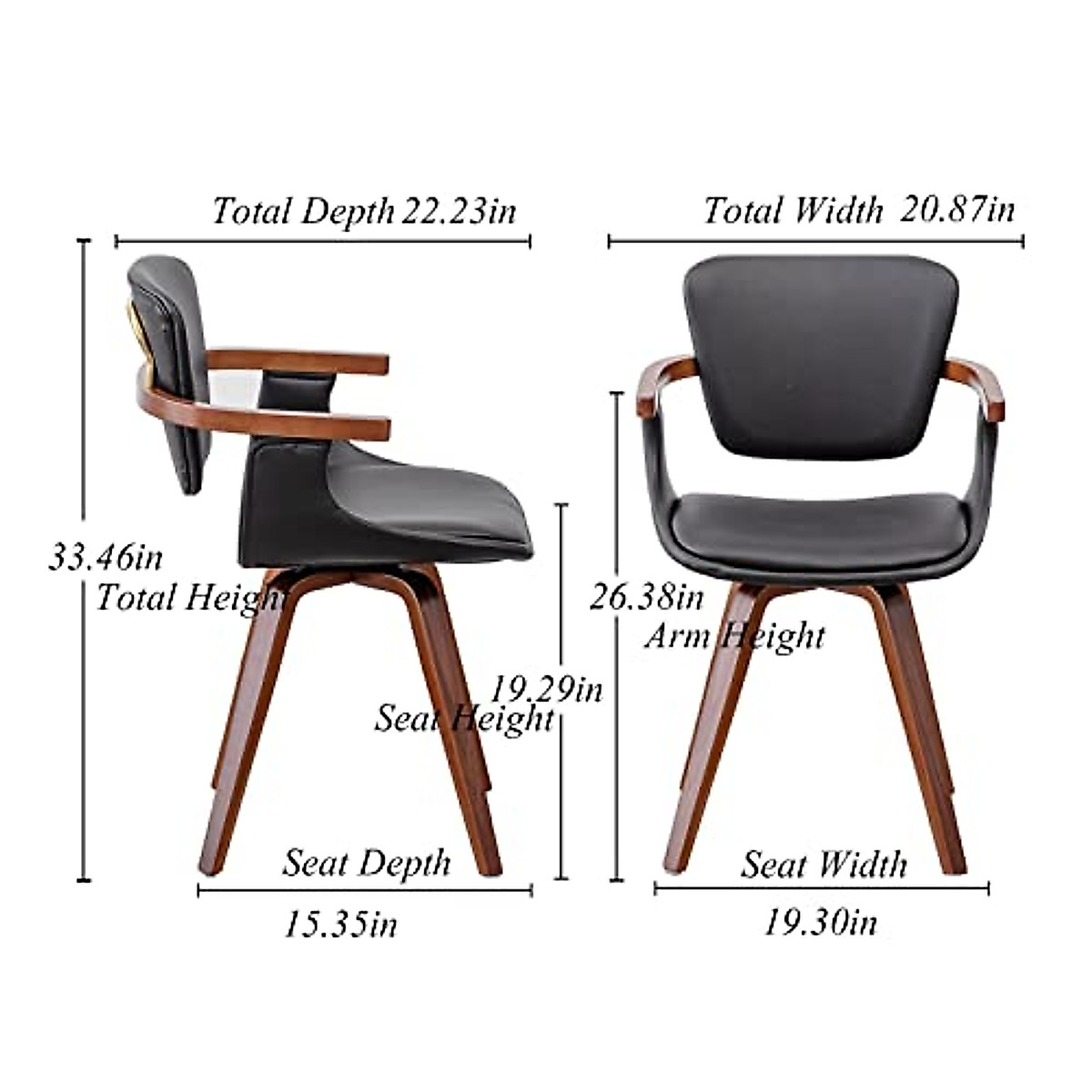 LUNLING Mid Century Modern Dining Chairs, Upholstered Black Leather Kitchen & Dining Room Chairs