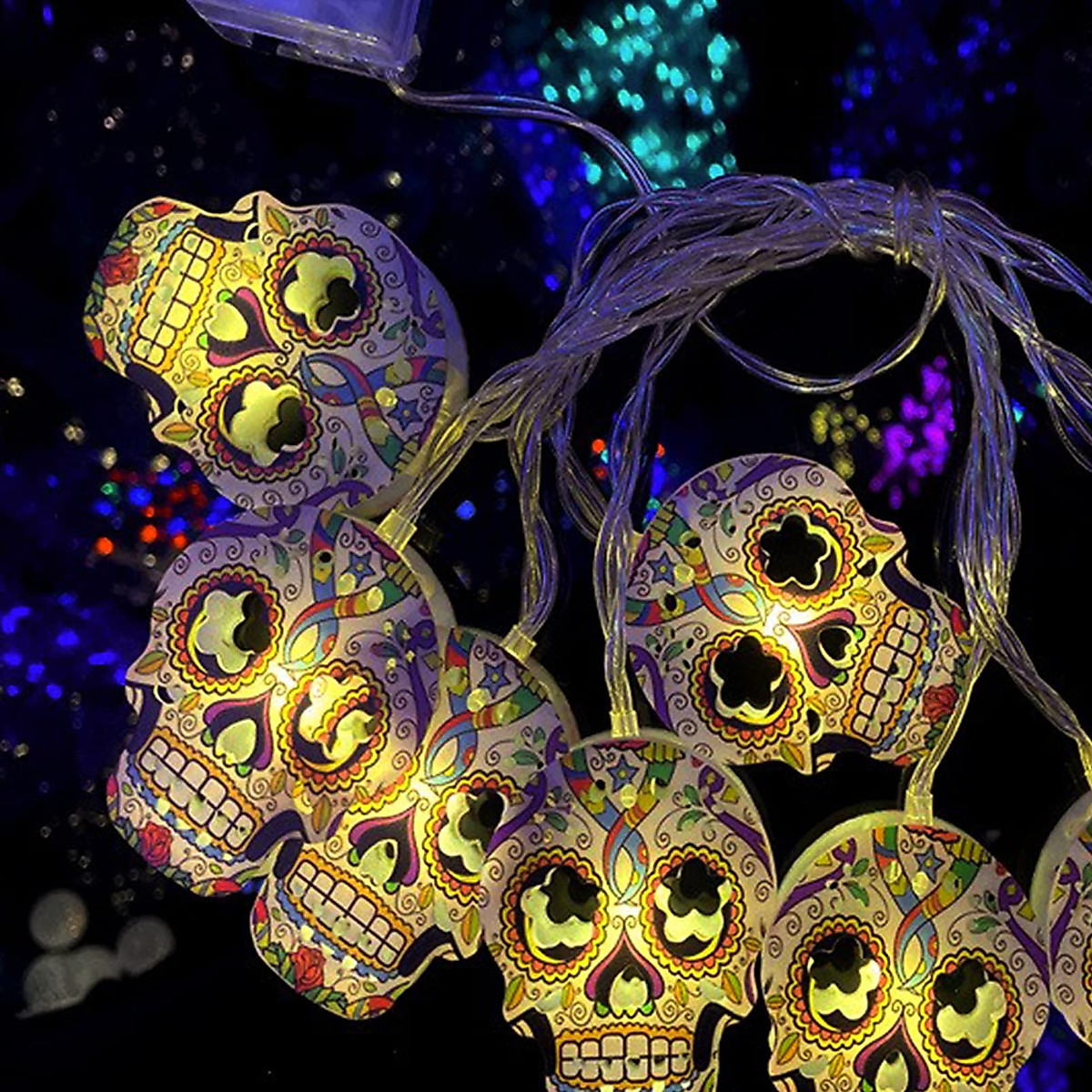 Uonlytech 1pc String Halloween Skull String Lights Halloween Decorations Lights Xmas Party Light Led Cute Lights Indoor Lights for Decoration Festival Night Light Battery Light Pumpkin