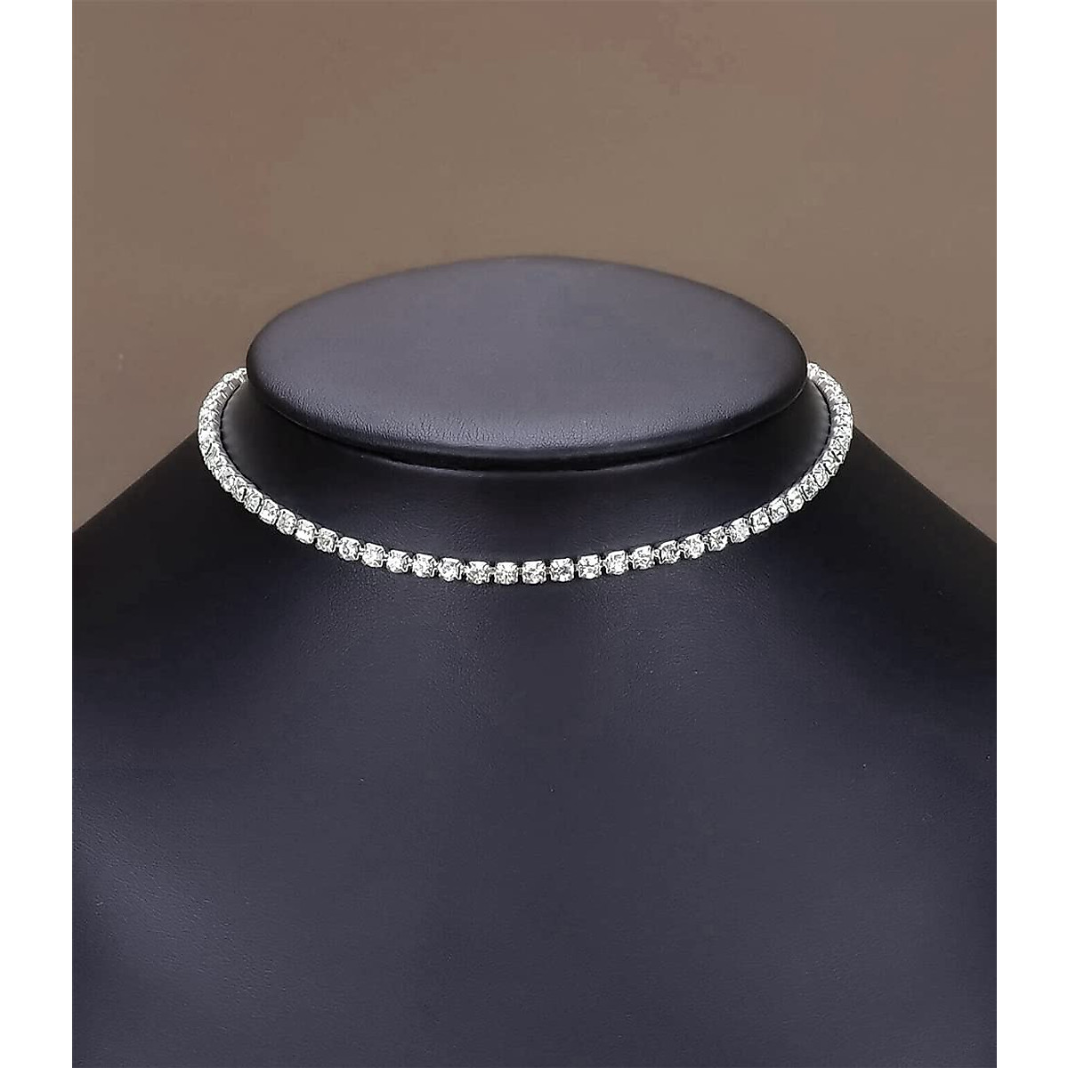 EFTOM 1 Row Silver Rhinestone Choker Necklace Diamond Necklaces for Women