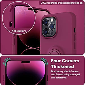 CHEZEAL Compatible with iPhone 14 Pro Max Case 6.7inch,[Bulit-in 360° Rotatable Ring Stand][Anti-Scratch Soft Microfiber Lining] Liquid Silicone Shockproof Phone Case for iPhone 14 Pro Max - Wine Red