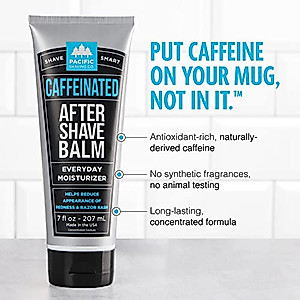 Pacific Shaving Company Caffeinated Aftershave, Men's Grooming Product - Antioxidant Daily Face Lotion + After Shave - Soothing Aloe & Spearmint Post Shave Balm for Sensitive Skin (7 Oz)