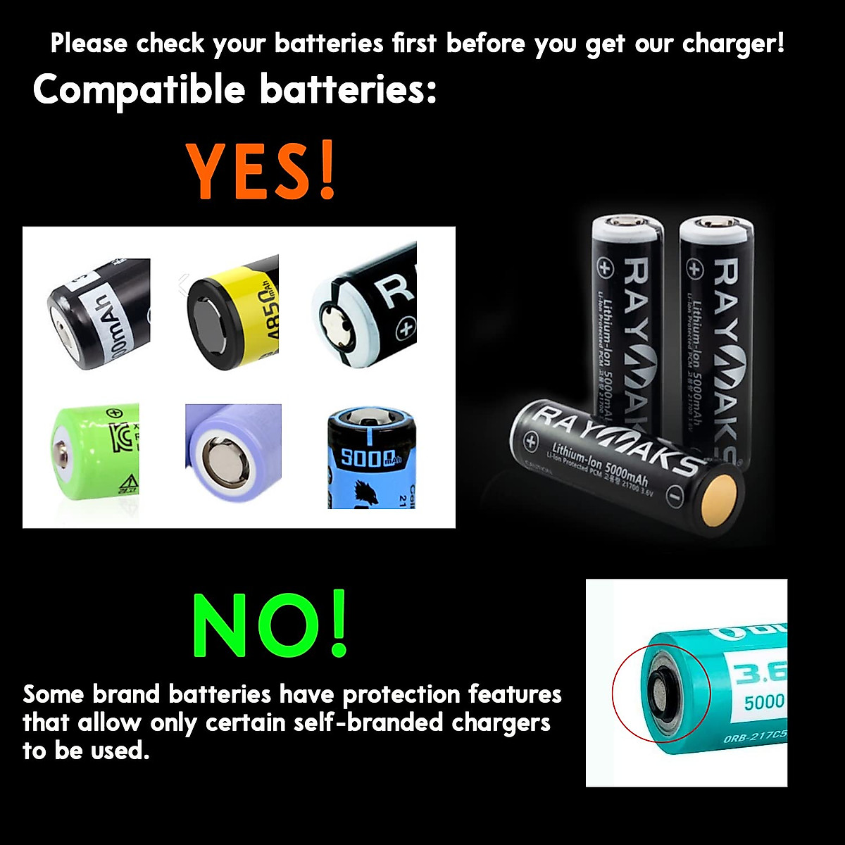 RAYNAKS Total MAX Output Current 4000mAh RC217 Quick Fast Speedy Charger 3.6V 3.7V 4.2V 21700 20700 18650 Circuit Protected Li-ion Rechargeable Batteries (not Included Batteries)