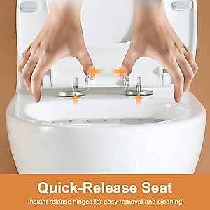 HOROW HR-ST076W Elongated Toilet with Left-Hand Trip Lever, One Piece Toilet for Bathroom, Soft Closing Seat Include, Single Side Flush High Efficiency 1.28 GPF, 12'' Rough-In, White Toilet Bowl