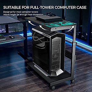 EUREKA ERGONOMIC Height Adjustable Computer Tower Stand, 2-Tier ATX-Case CPU Holder Cart Under Desk Mobile PC Laptop Standing Table Home Office Gaming Accessories w/ Rolling Wheels & Mouse Pad, Black