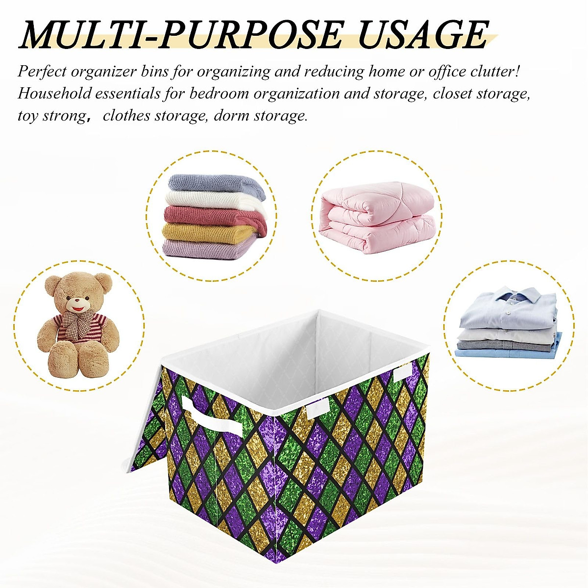 Joisal Shiny Paillettes Fabric Storage Box with Lid Blanket Storage for Closet