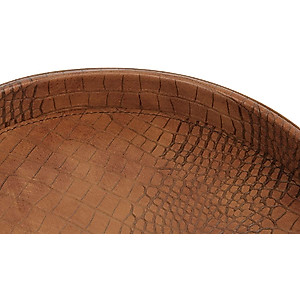 HofferRuffer Faux Leather Round Serving Tray, Vegan Croco Leather Decorative Tray, Food Tray for Storage Drinks, Snack & Cosmetics, Dia.12'' x 1.6'' (Antique Brown)