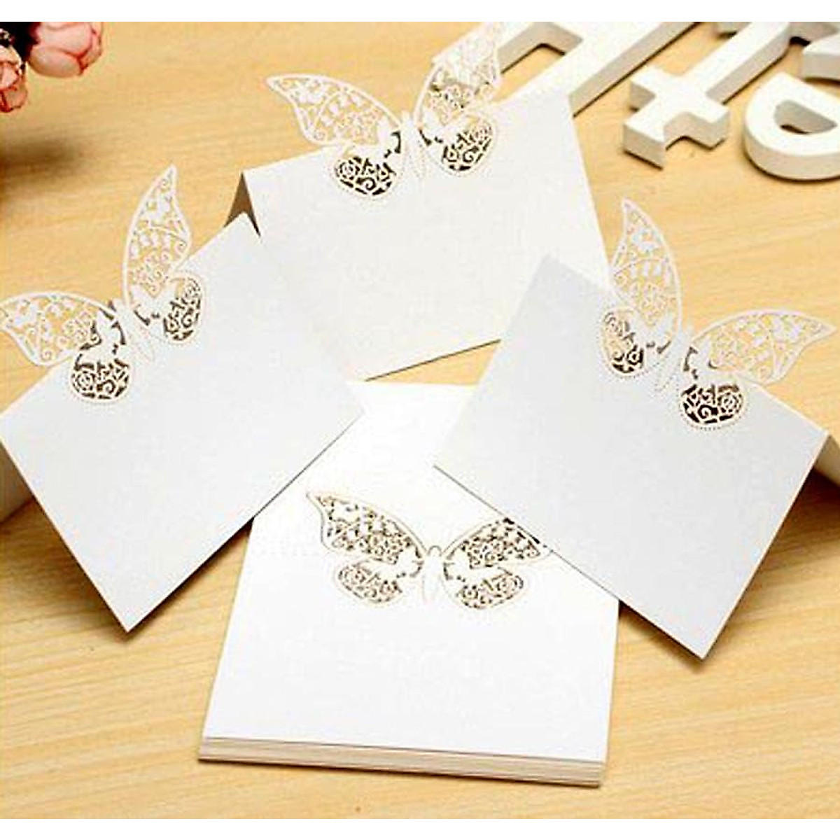 50 Pcs Place Cards for Table Setting with Butterfly White Folded Blank Table Seat Card Name Signs Card for Reception Baby Shower Weddings Party Dinner