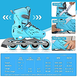 Suitable for Children and Teenagers, 4 Sizes of Adjustable Roller Skates and Bright Wheels, Suitable for Beginners' Indoor and Outdoor Roller Skates (Blue) (34-37(8-9 US)