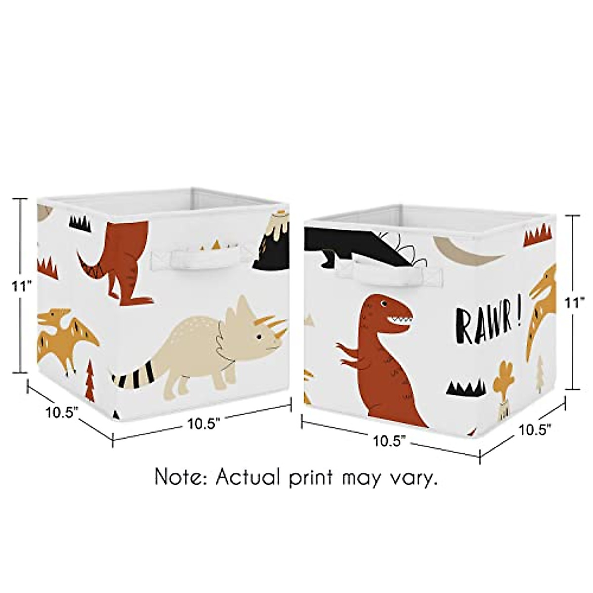 Sweet Jojo Designs Mod Dino Foldable Fabric Storage Cube Bins Boxes Organizer Toys Kids Baby Children - Set of 2 - Orange Tan Rust Taupe Mustard Yellow Beige Brown Black Modern Dinosaur Boho Dinosaurs