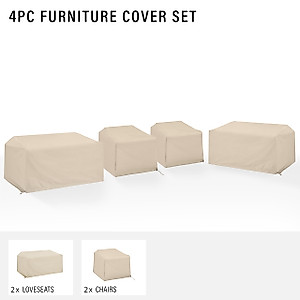 Crosley Furniture Patio Furniture Covers, Waterproof 4-Piece Cover Set for Outdoor Sectional Sofa Sets, Tan