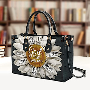 64HYDRO Christian Gifts, Daisy God Says Faith Purses for Women, Shoulder Bag, Handbags for Women, Valentines Day Gifts for Her, Gifts for Sisters, Daughter, Mom, Friends - Travel Work Leather Bag