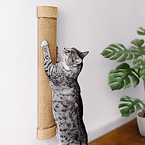 7 Ruby Road Wall Mounted Cat Scratching Post - Wall Mount Wooden Sisal Cat Scratcher & Vertical Scratch Pad (Replaceable) - Modern Cat Wall Furniture for Indoor Cats or Kittens (29.5 x 6 in)