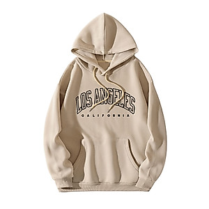 SOLY HUX Graphic Hoodies for Men Letter Print Long Sleeve Casual Streetwear Pullover Sweatshirt with Pocket Apricot Graphic L