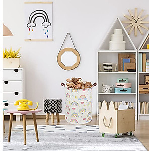 ESSME Rainbow laundry basket,Collapsible Kids Laundry Hamper with Waterproof PE Coating,Girls Hamper Nursery Hamper for Girls Room Decor,Toy storage,Gift Basket.(Rainbow)