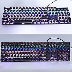 Sanpyl Mechanical Keyboard, Black 104 Key RGB Backlit Gaming Keyboard Round Keycaps Plug and Play Ergonomic Wired Keyboard for PC Laptop Game(Black Punk Version)