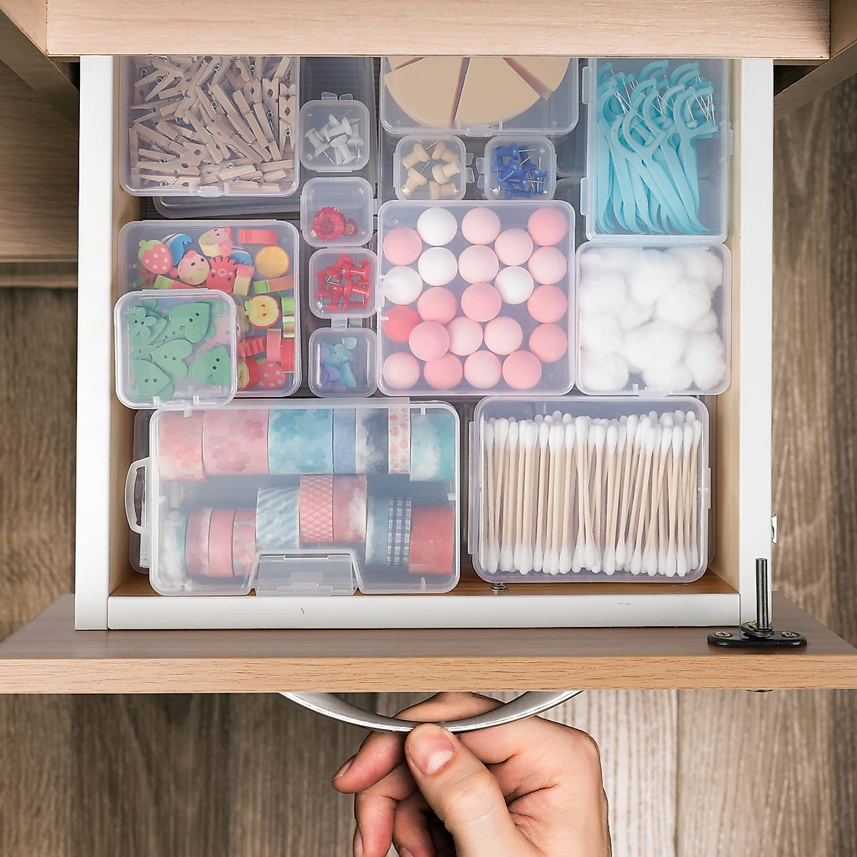 Quefe 25 Pack Small Plastic Bead Containers with Lids Jewelry Storage Organizer Box Bead Storage Mini Case for Small Items, Crafts, Hardware (3.3X 3.3X 1.1 Inches)