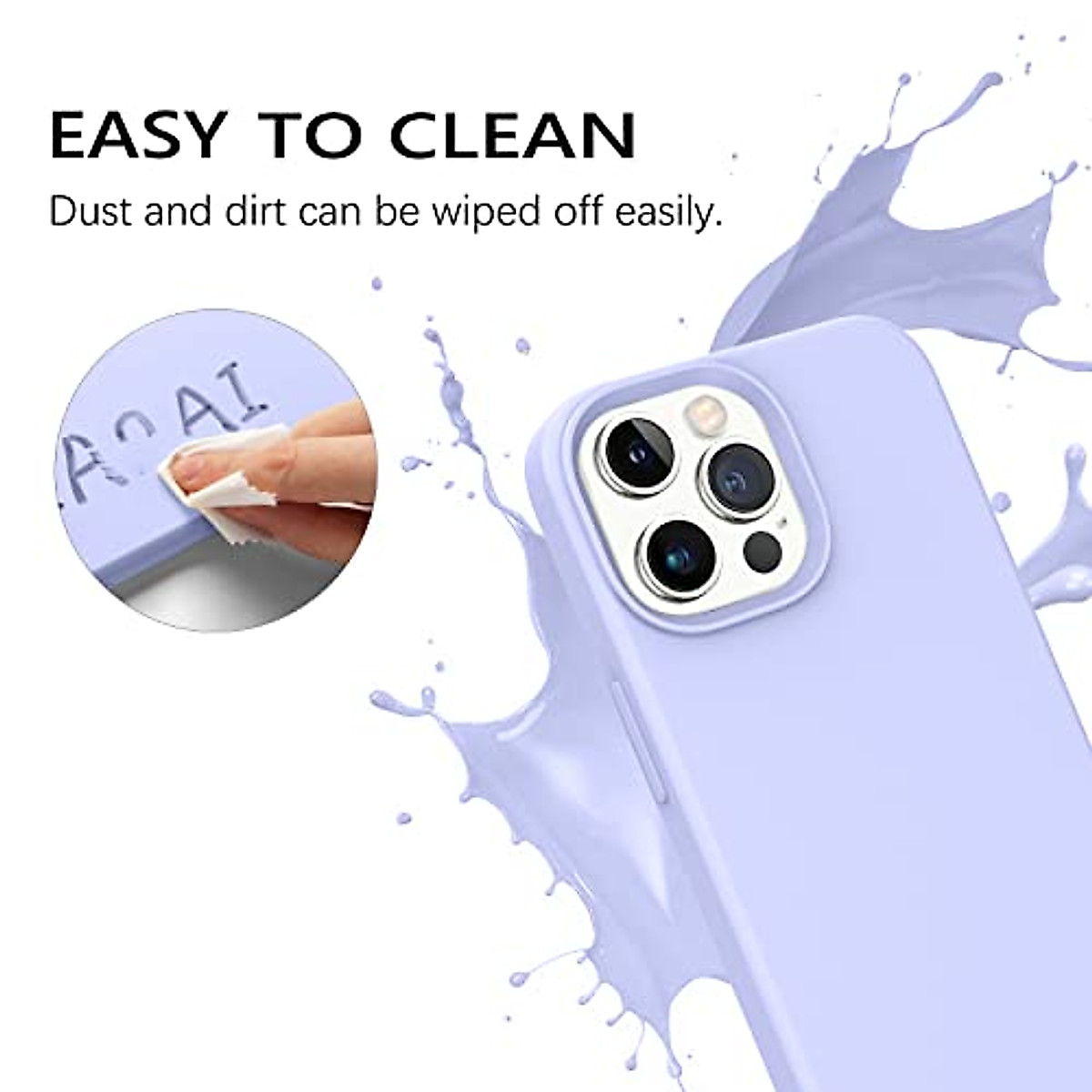 GUAGUA Compatible with iPhone 13 Pro Max Case 6.7 Inch Liquid Silicone Soft Gel Rubber Slim Thin Microfiber Lining Cushion Texture Cover Protective Phone Case for iPhone 13 Pro Max Lilac Purple