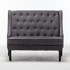 46" Small Modern Loveseat Settee Sofa Linen Fabric 2-Seat Sofa Couch Tufted Love Seat Dining Bench with Back Upholstered Banquette Sofas for Living Room Bedroom Small Space Entryway Steel Grey