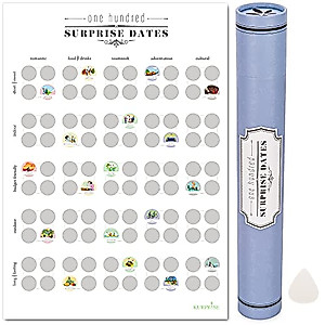 Kurprise 100 Surprise Bucket List Dates Scratch Off Poster with Fun, Interactive Date Ideas for Dating and Married Couples Games, Creative Custom Categories, Inspires Romance and Love
