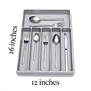 Premium Silicone Non-Slip, Non-Toxic, Grey Silverware Organizer for Kitchen Drawer