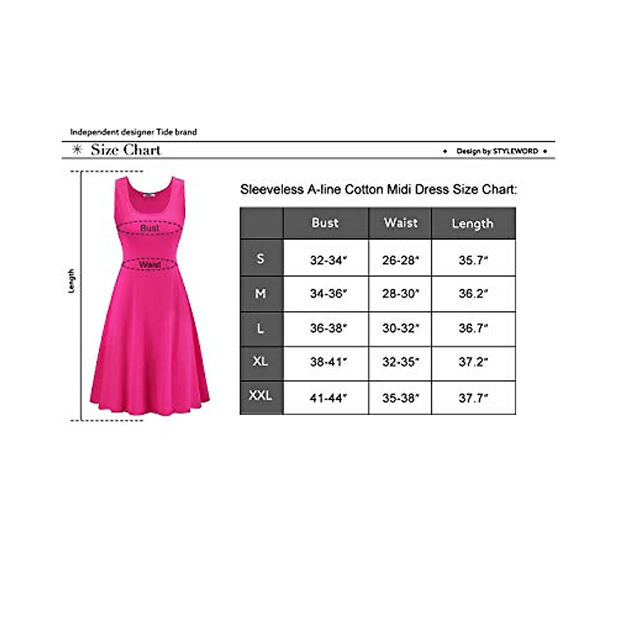 STYLEWORD Women's 2023 Summer Hot Pink Casual Beach Cotton Sundress Fit and Flare Midi Skater Barbie Halloween Dress(Rose,S)