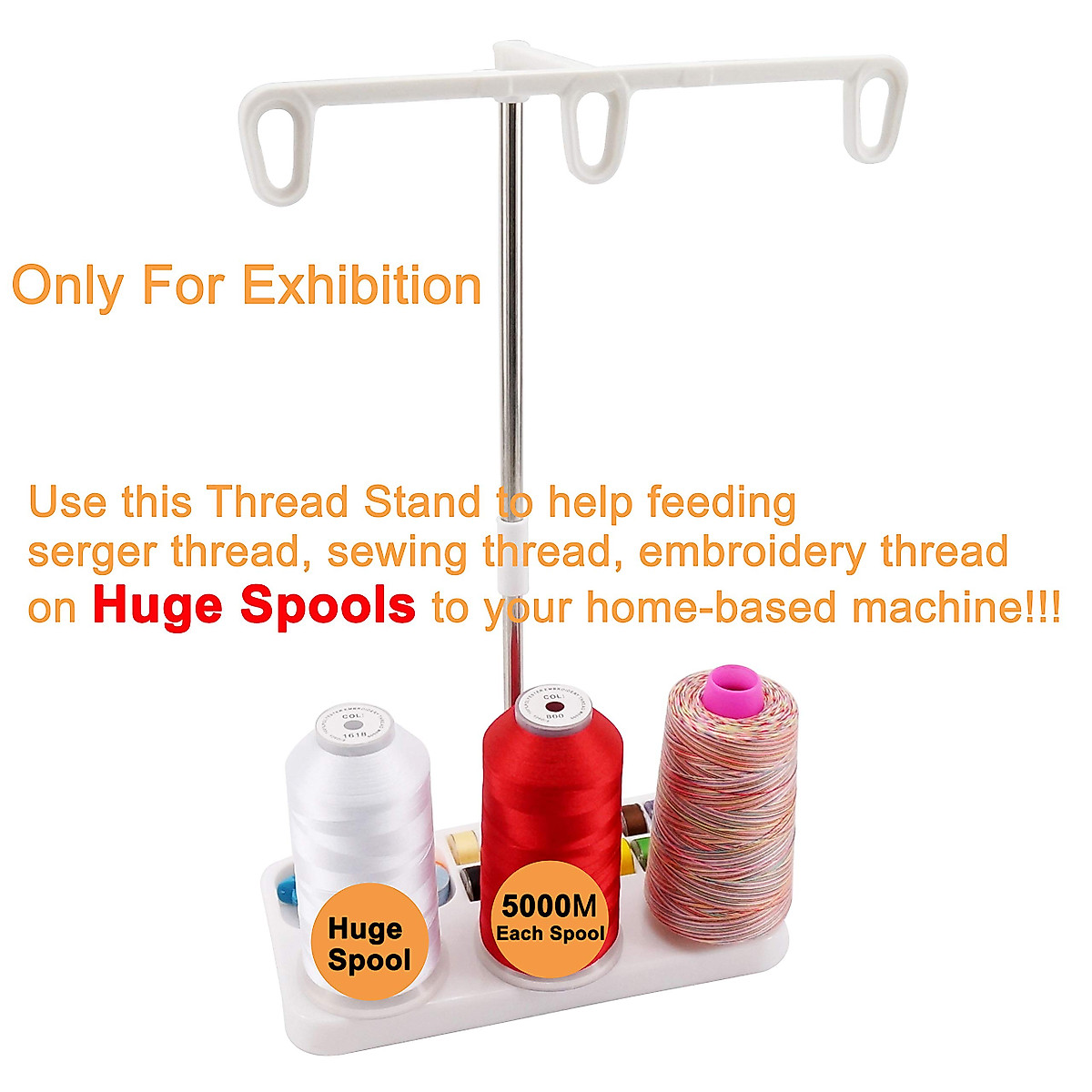 Light Weight Thread Stand - 3 Spools Holder for Domestic (Home-Base) Embroidery and Sewing Machines - Four Colors for Choices - White