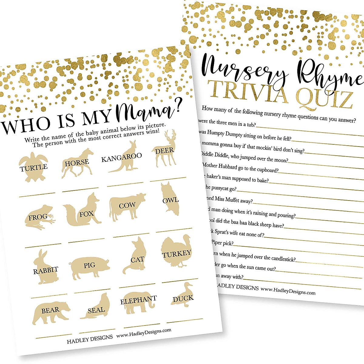 25 Gold Word Scramble For Baby Shower, 25 True Or False Game, 25 Baby Animal Matching, 25 Nursery Rhyme Game - 4 Double Sided Cards Baby Shower Ideas, Baby Shower Party Supplies