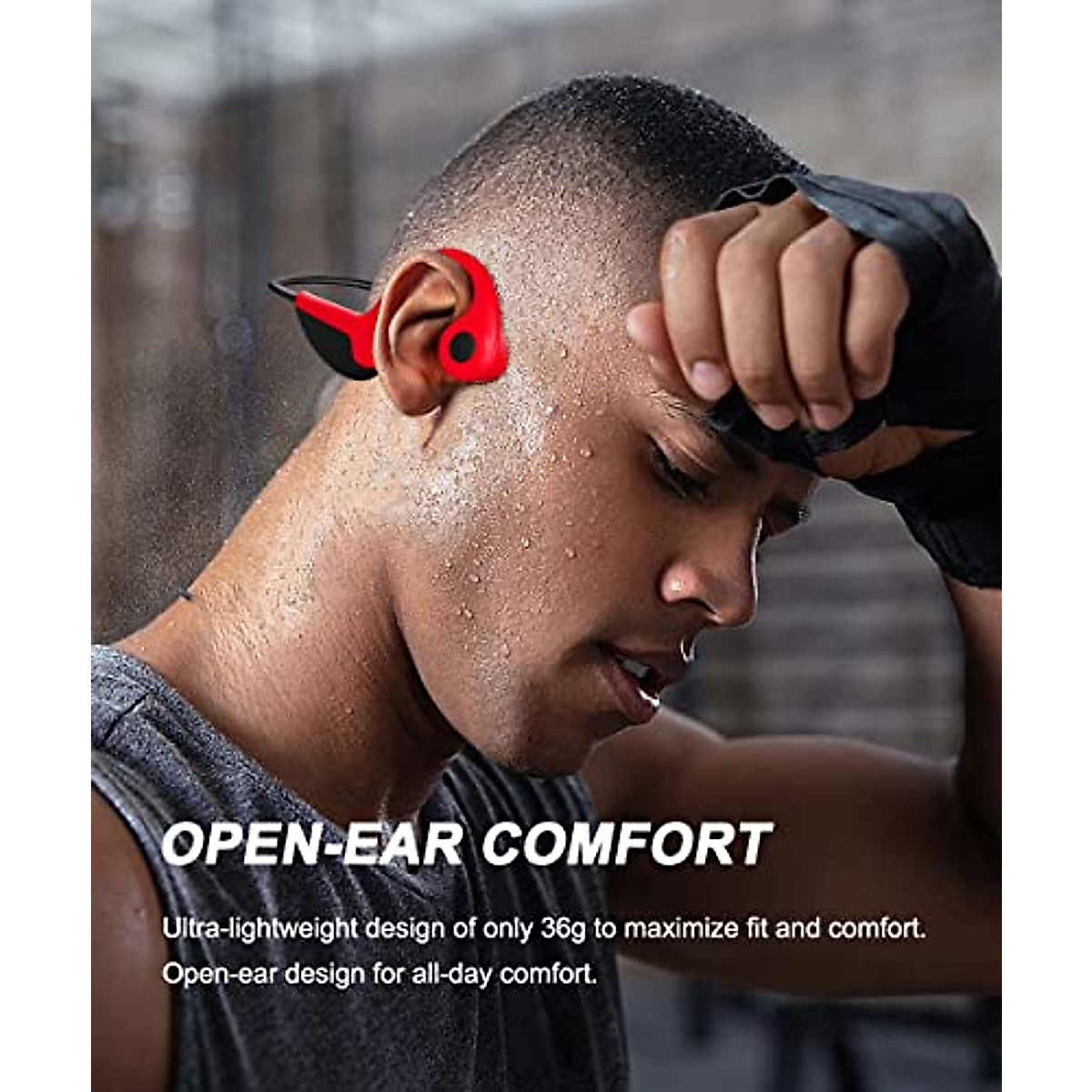 LonFine Bone Conduction Headphones, [2022 Upgraded] Open Ear Headphones Wireless Bluetooth 5.0 Headphones, IPX5 Waterproof Sport Headphones with Mic for Running, Workout, Hiking, Cycling, Driving