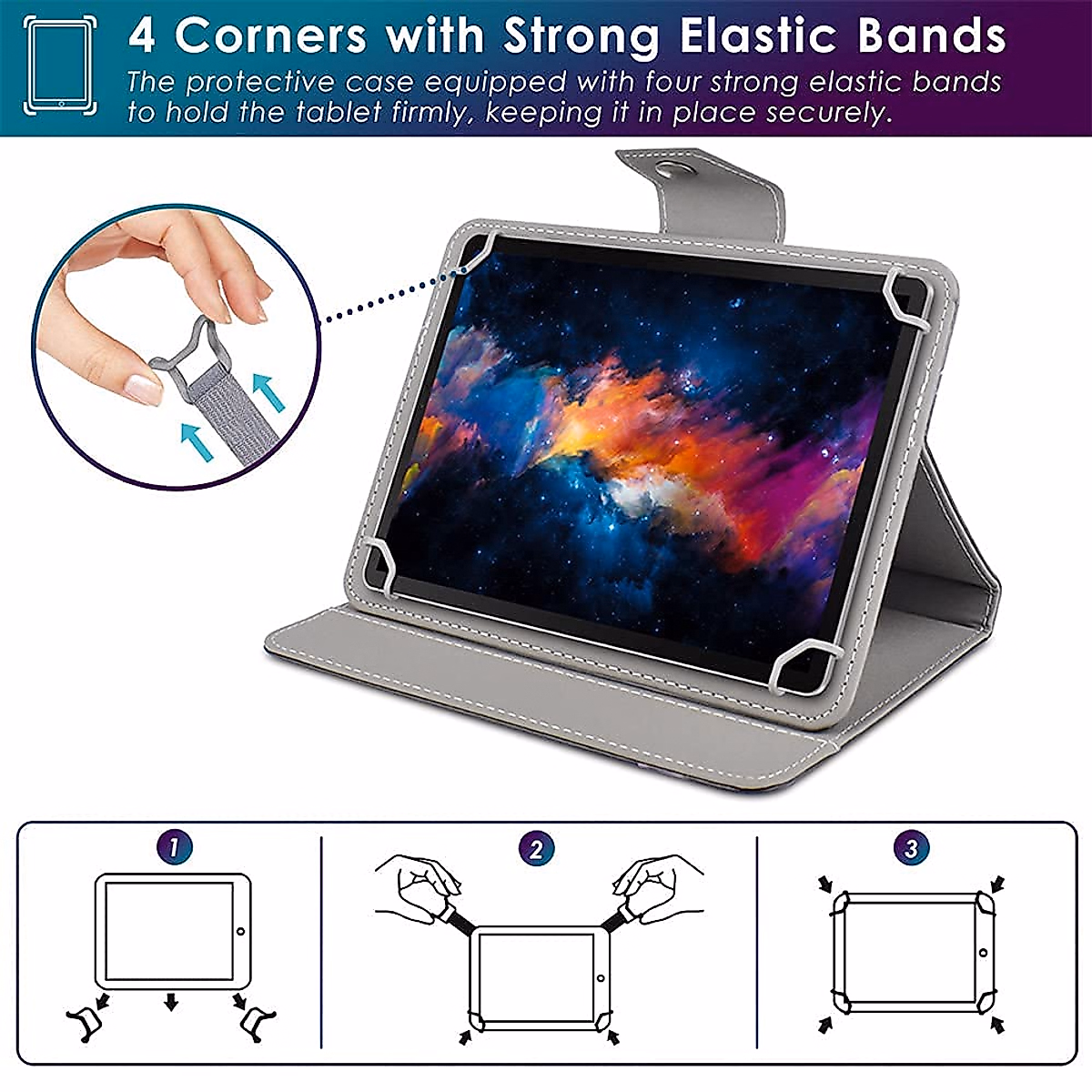 DETUOSI Universal 7.0 inch Tablet Case, 7 inch Tablet Cover, Travel Portable Protective Folio PU Leather Stand Shell Case【with 4 Fixed Rings】for All Kinds of 7.0-7.9 inch Android/iOS/Windows Tablet #2