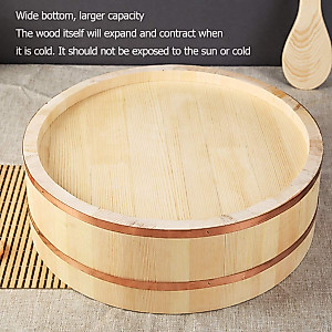 YARDWE Sushi Rice Bowl Large Japanese Hangiri Sushi Oke Rice Mixing Tub Rice Bowl Container for Restaurant Home Kitchen