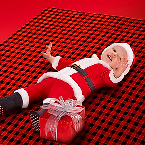 Tatuo Buffalo Plaid Fabric 56 x 36 Inch Christmas Plaid Cotton Fabric Checkered Buffalo Fabric by The Yard Precut Patchwork Sewing Fabric for DIY Craft Sewing Home Christmas Decoration(Red-Black)