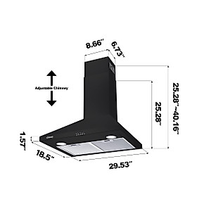 Black Range Hood 30 inch 450 CFM Wall Mount Range Hood with Anti-Fingerprint Design, Stove Hood Vent for Kitchen with 3 Speed Fan, Ducted and Ductless Convertible, CAB75206P