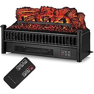 Electric Fireplace 23" Remote Control Fireplace Insert Log Heater, Realistic Pinewood Ember Bed, Level 3 Adjustable Flame, Overheat Protection, Thermostat, Timer, 1400W Black