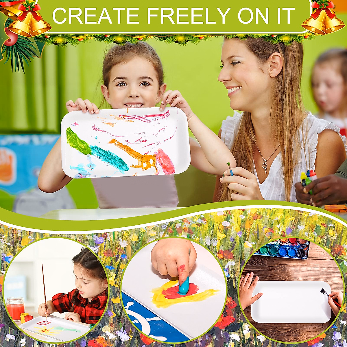 EBOOT 50 Pcs Crafts Foam Trays, White Foam Meat Food Plates Paint and Ink Mixing Plates Rectangle Printmaking Dish for DIY Art Craft Dissecting(8 x 4 x 1 Inches)