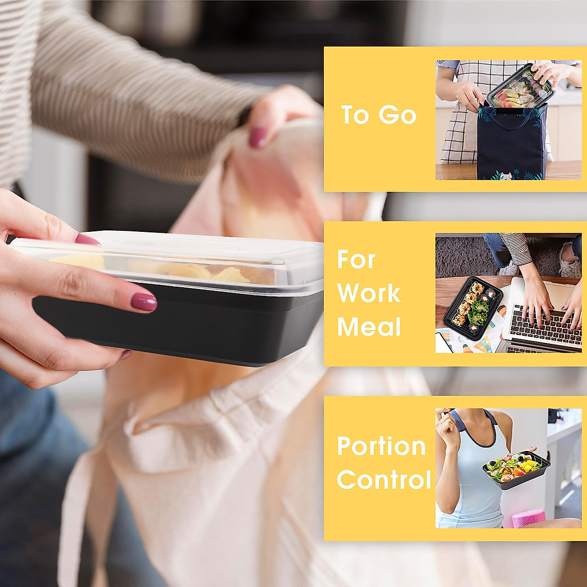 Azure Zone, 38 oz, 50-Pack Rectangular Meal Prep Food Container with Lid - One Compartment - Stackable - Freezer/Microwave/Dishwasher Safe - Reusable Storage - Portable - BPA Free