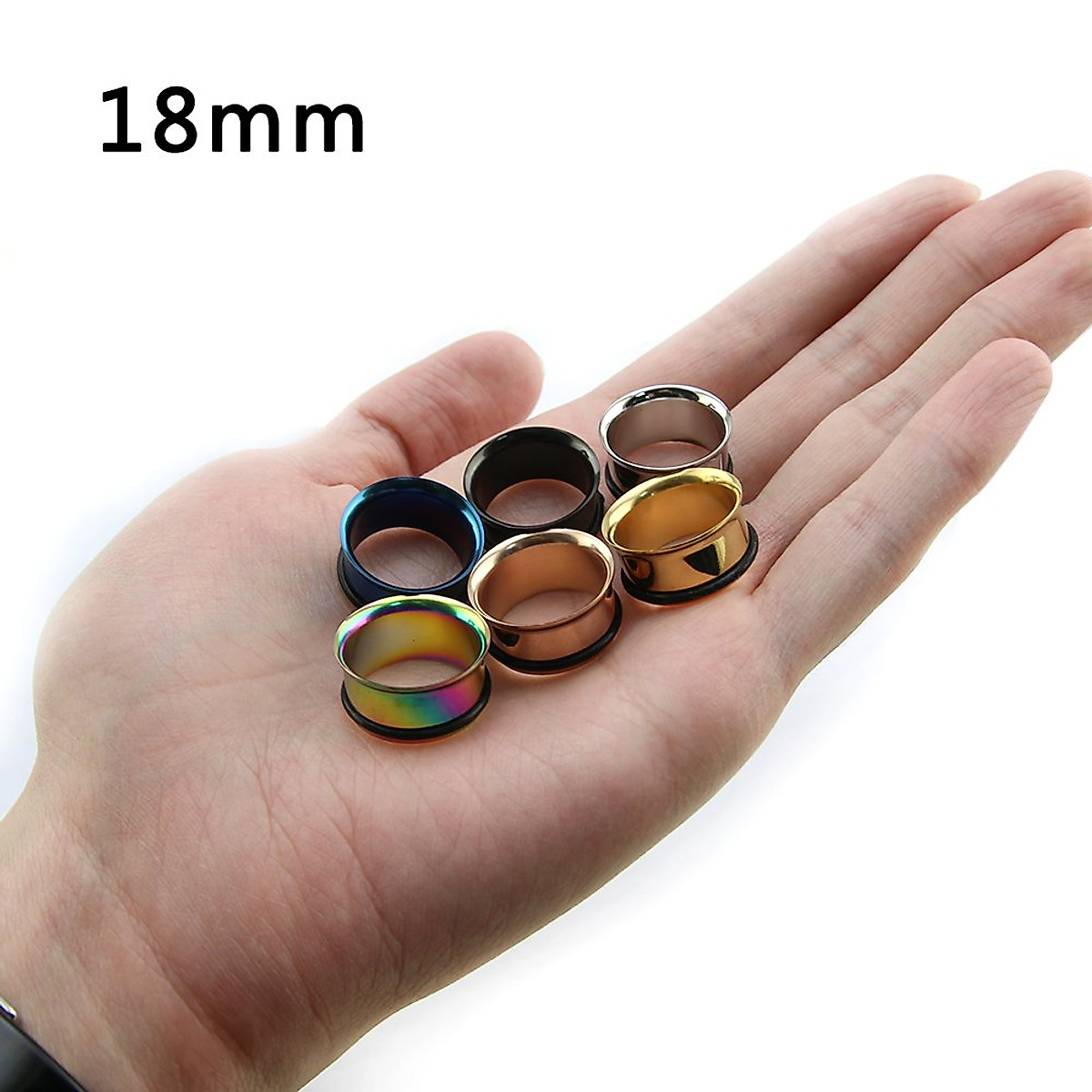 ZS 6 Pairs Surgical Stainless Steel Single Flare Tunnels Flesh Plugs Expander Ear Gauges with Silicone O-Rings (Gauge=00g(10mm))