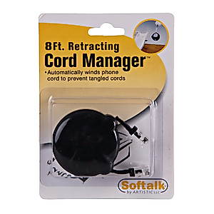 Softalk Cord Manager Retractable Phone Cord Detangler Cable for Landlines and Office Telephones, Black, 8 ft
