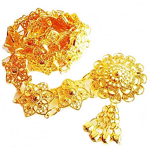 PunPund Belt Thai Gold Plate Star Flower Vintage Women Thailand Costume Wedding Chain Dress Dance Ram Thai 40-41 Inches