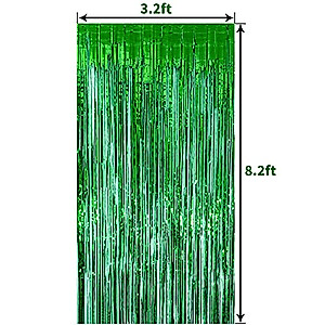 2 Pack Green Foil Curtains 3.2 ft x 8.2 ft Metallic Tinsel Fringe Backdrops Photo Booth Props for Birthday Wedding Christmas Bridal Shower Bachelorette Holiday Party