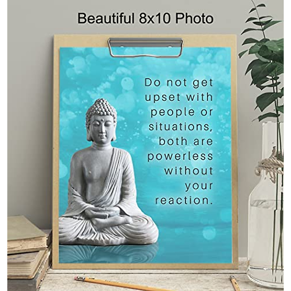 Buddha Decor - Zen Wall Art - Meditation Picture Print Home Decoration for Spa, Living Room, Yoga Studio, Bedroom - Inspirational New Age Quote Saying - Gift for Women, Buddhism Fan, Buddhist - 8x10